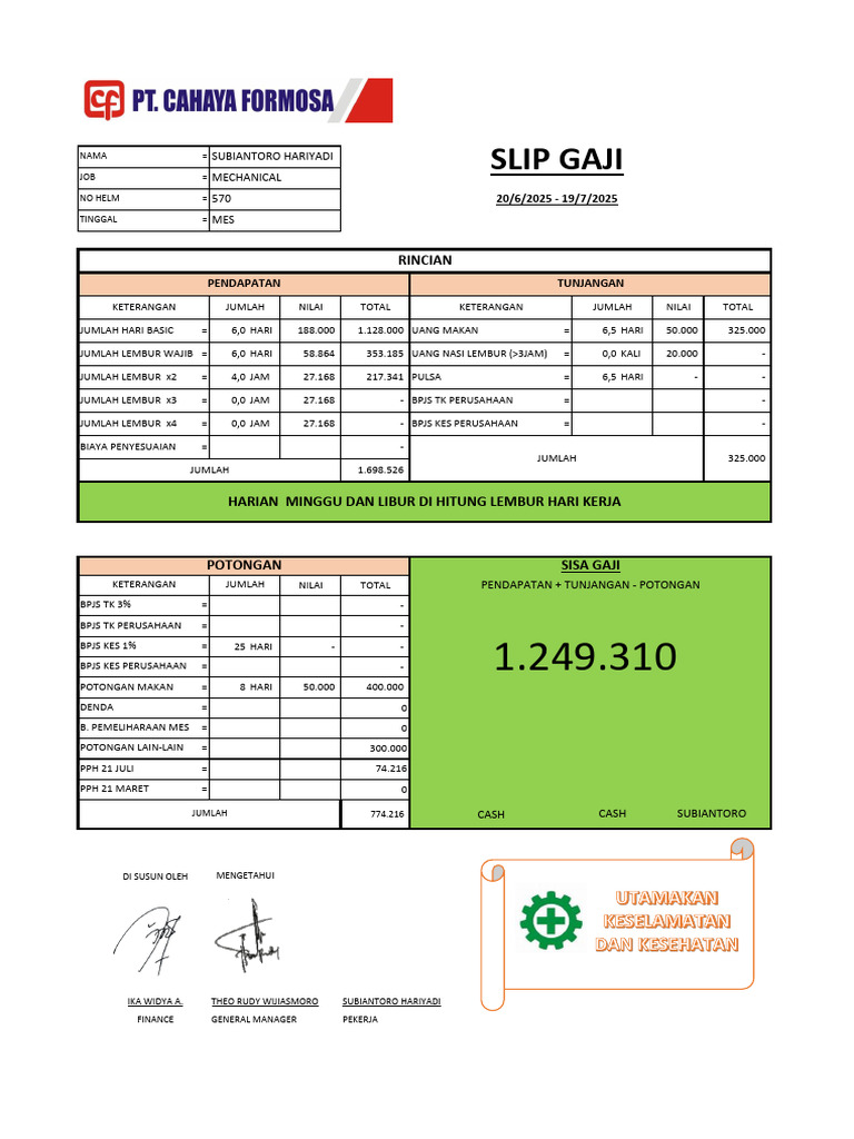 Slip Gaji dan Rincian Pendapatan 2025 | PDF