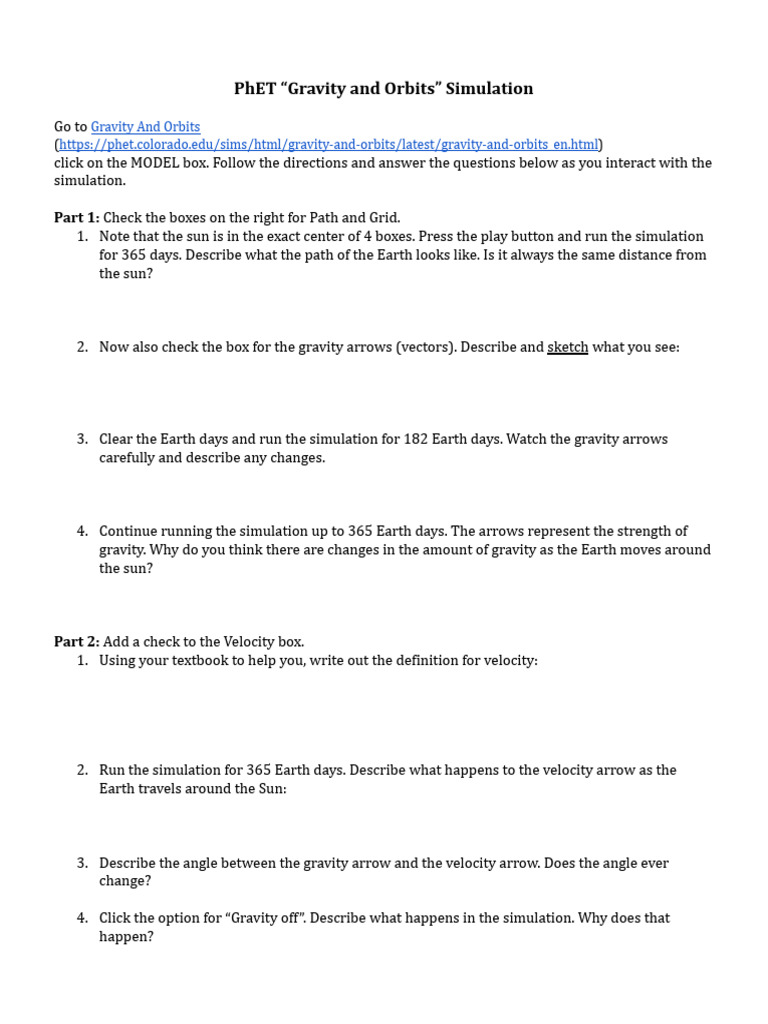 Phet Gravity and Orbits | PDF | Orbit | Gravity