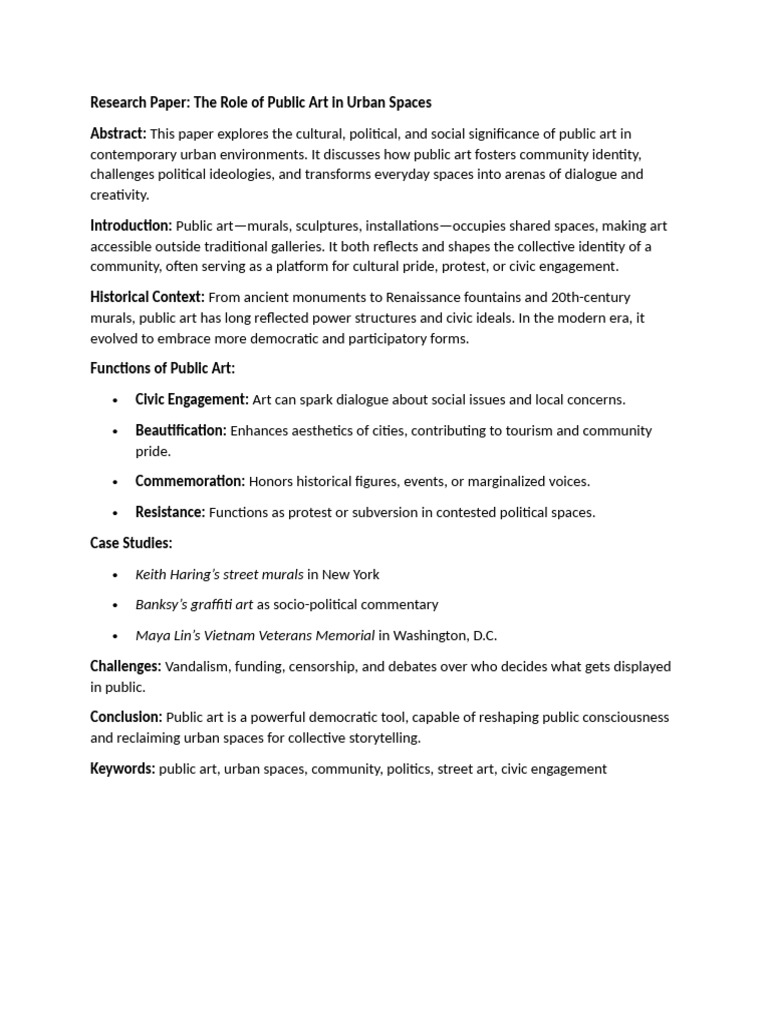 Impact of Public Art in Urban Areas | PDF