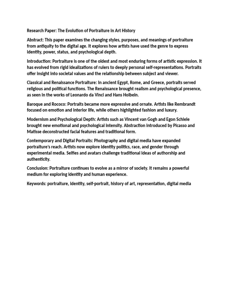 Research Paper, The Evolution of Portraiture in Art History | PDF