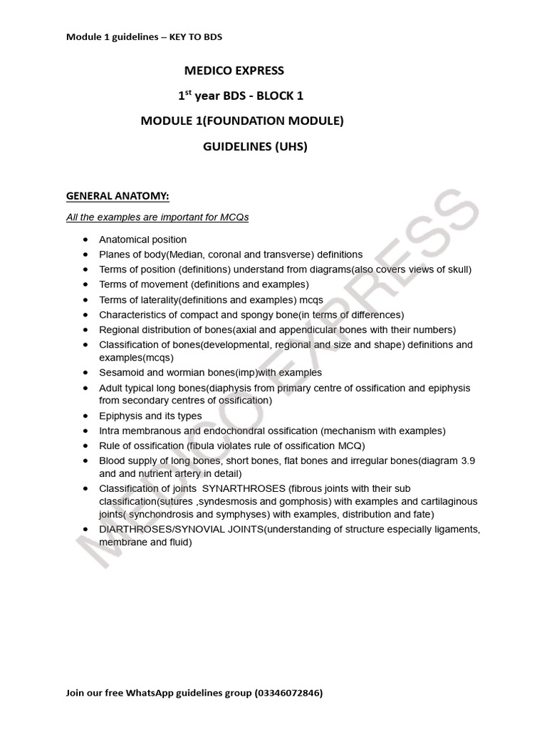 1st Year Bds-UHS - Block 1 Guidelines - Key To Bds | PDF | Bacteria ...