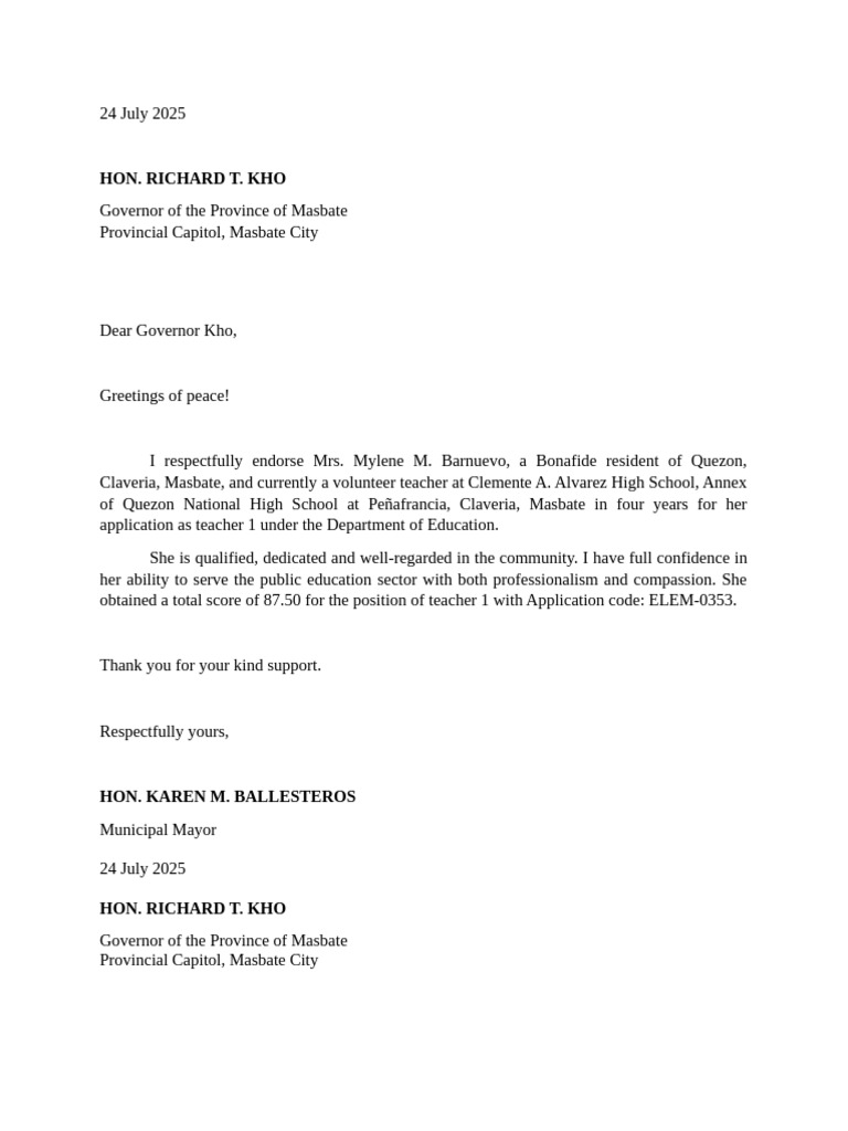 Endorsement Letter - 051616 | PDF