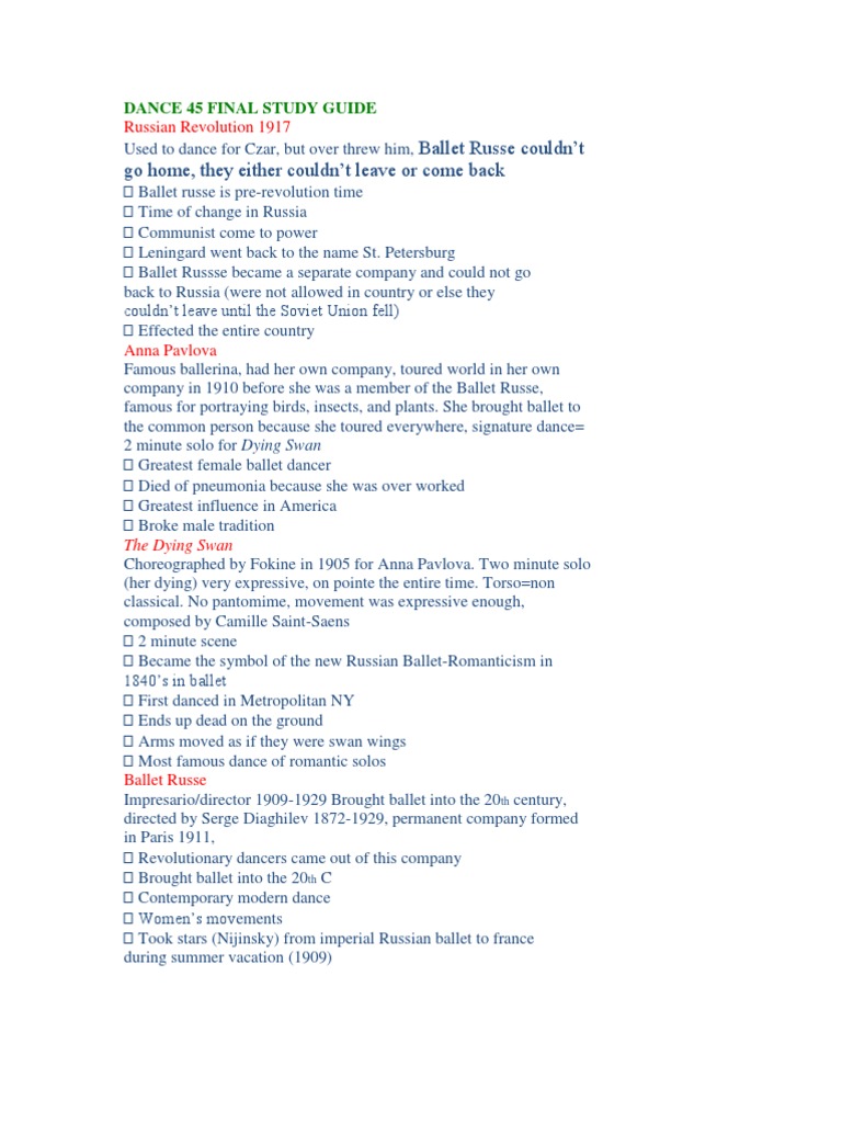 Dance Study Guide | PDF | Ballet | Concert Dance