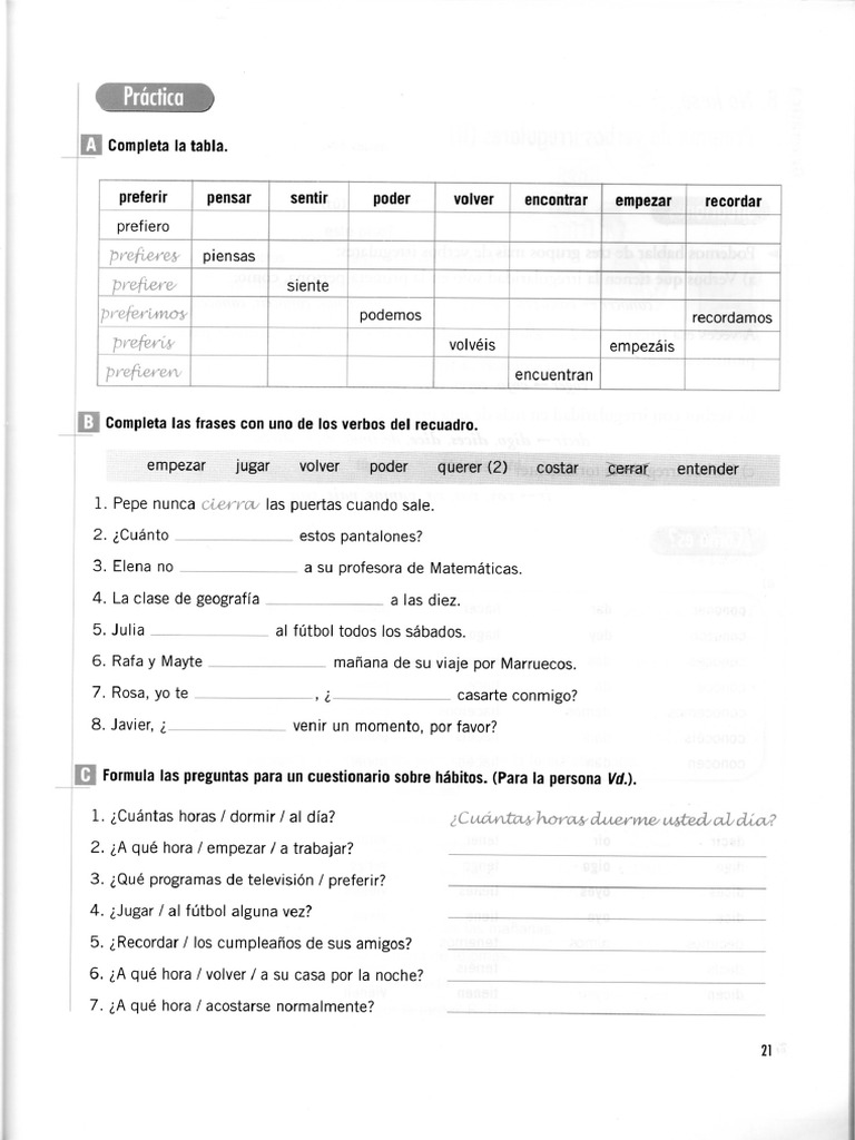 Practica Verbos Irregulares Espanol | PDF