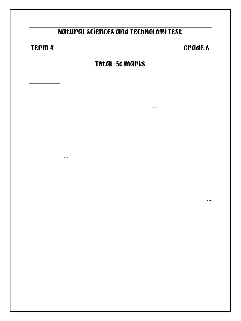 Natural Sciences and Technology Grade 6 Test Term 4 | PDF | Planets ...
