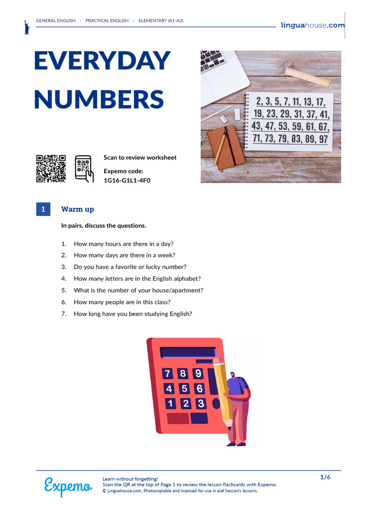 Everyday Numbers American English Student A1 A2 | PDF