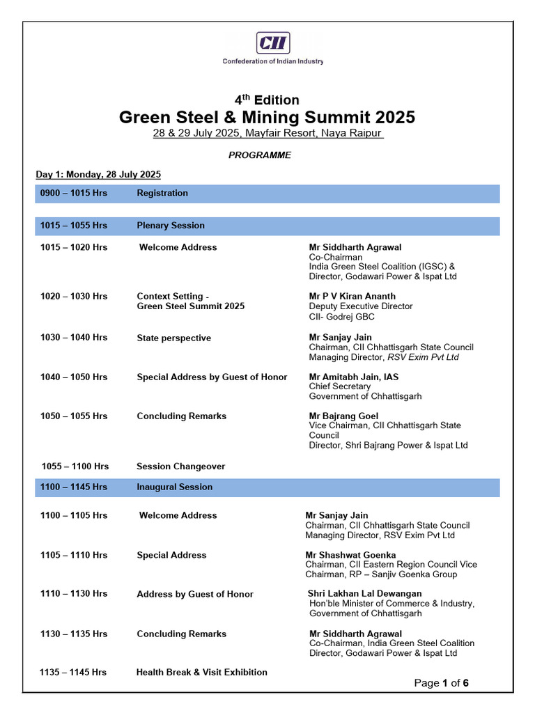 Green Steel Summit 2025 Agenda | PDF