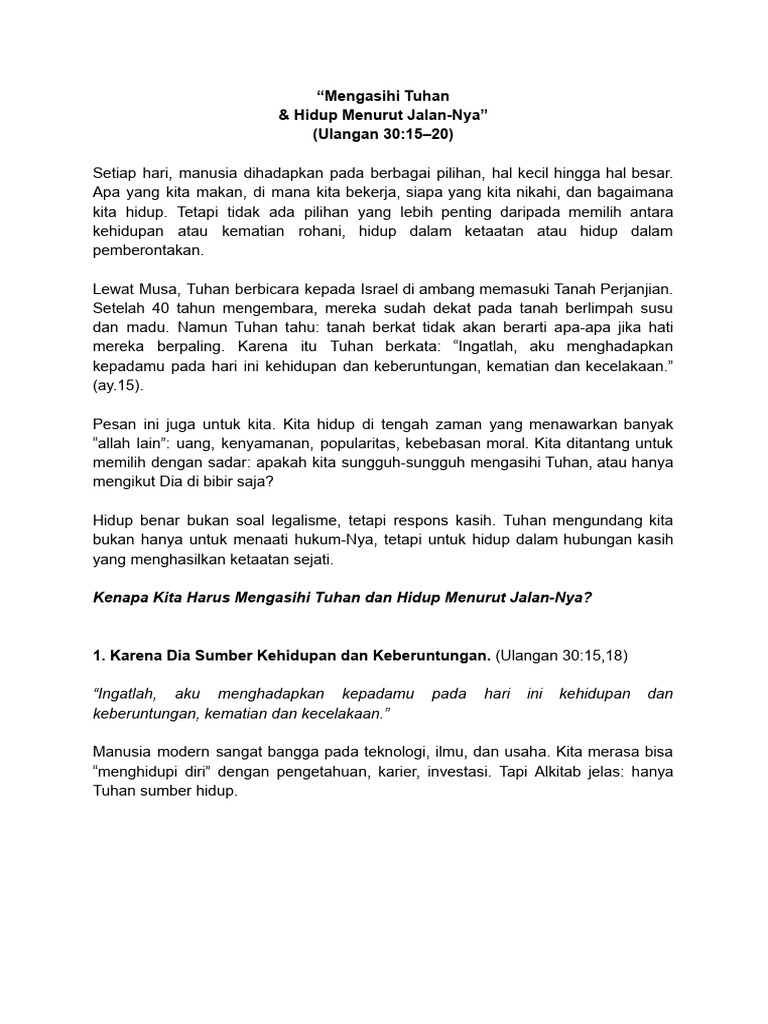 Mengasihi Tuhan untuk Kehidupan Sejati | PDF
