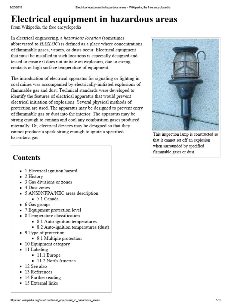 Electrical Equipment in Hazardous Areas - Wikipedia, The Free ...