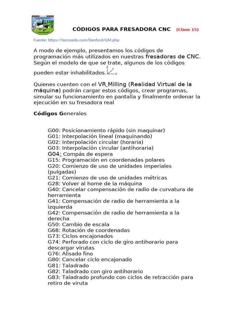 Codigos para Fresadora CNC | PDF | Perforar | Máquinas