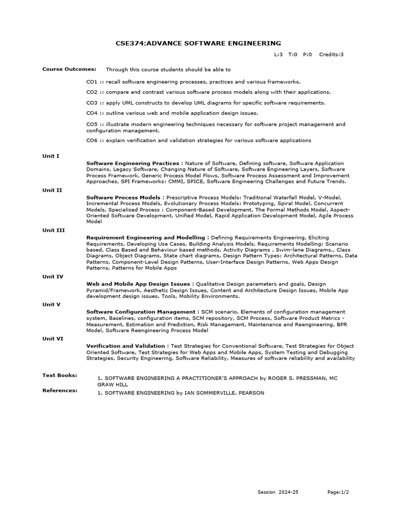 Advanced Software Engineering Course Guide | PDF | Software Development ...