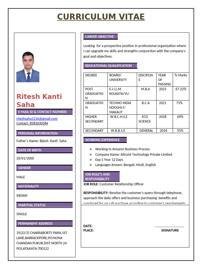 Ritesh Kanti Saha Proffesional Resume | PDF