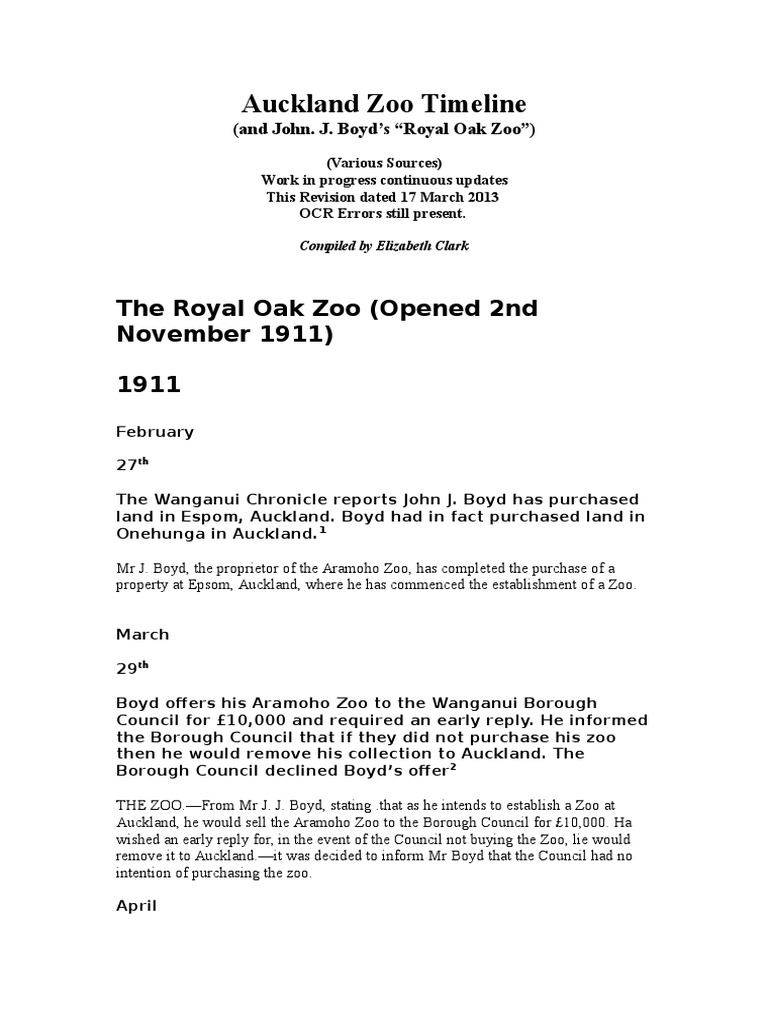 Auckland Zoo Timeline New Version 1 | PDF | Zoo | Lion