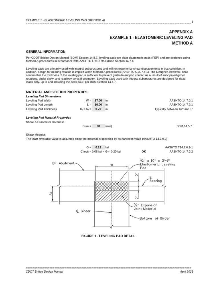 Example 1 - Elastomeric Bearing Pad Design (Method A) - 2021 | PDF | Solid Mechanics | Continuum ...