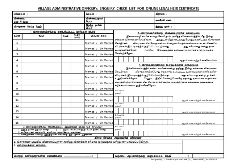 Check List For Online Legal Heir OT | PDF