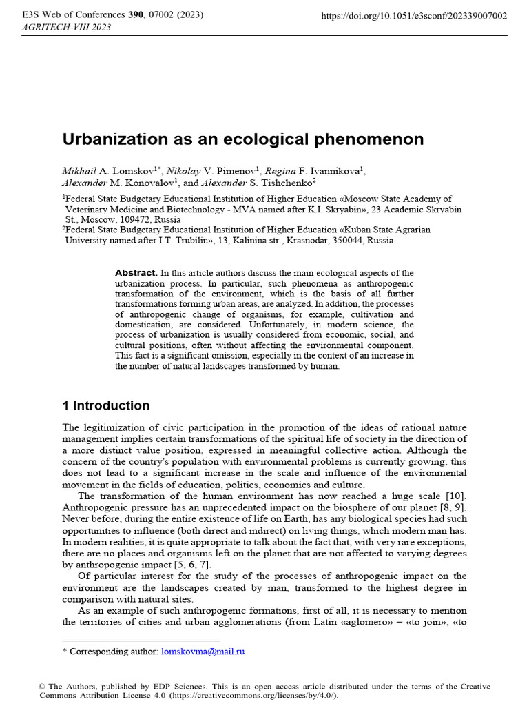 Urbanization As Ecological Phenomenon | PDF | Natural Environment | City