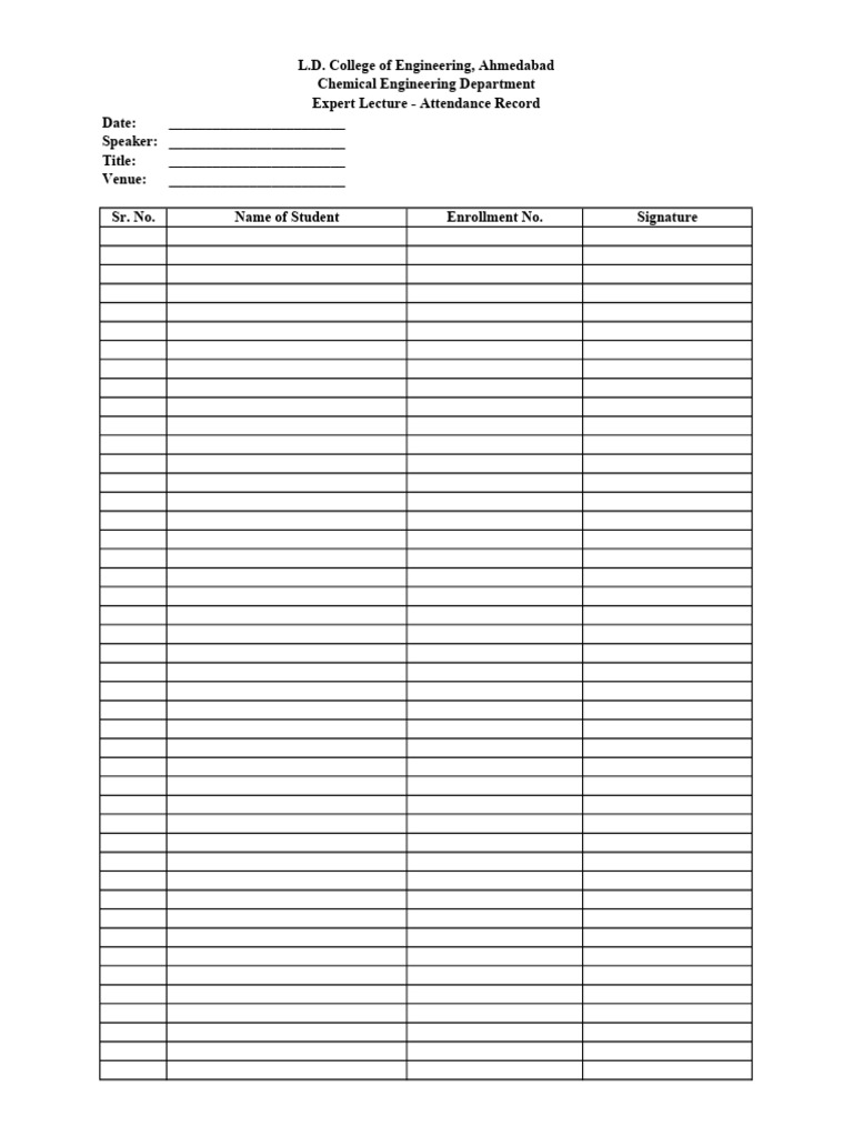 Expert Lecture Attendance Sheet Format | PDF