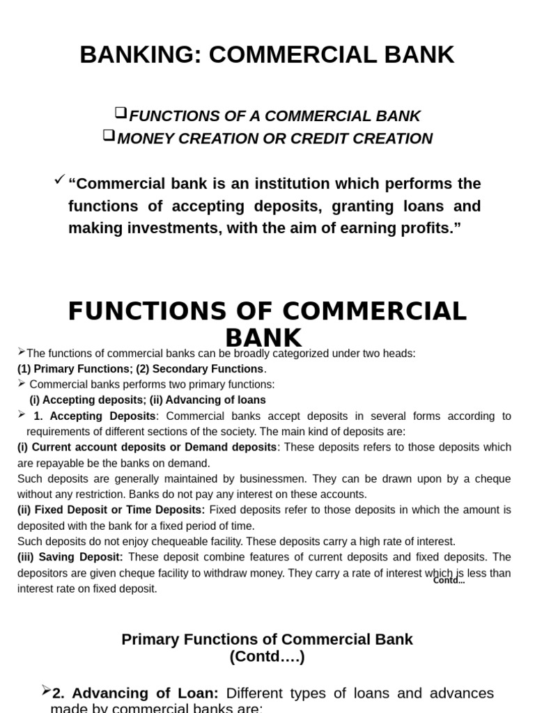 Commercial Bank and Credit Creation | PDF | Banks | Deposit Account