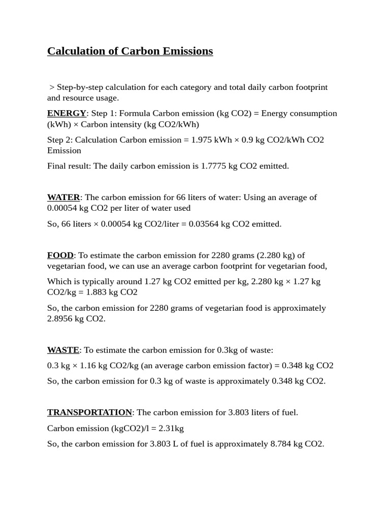 Daily Carbon Emission Calculation Guide | PDF
