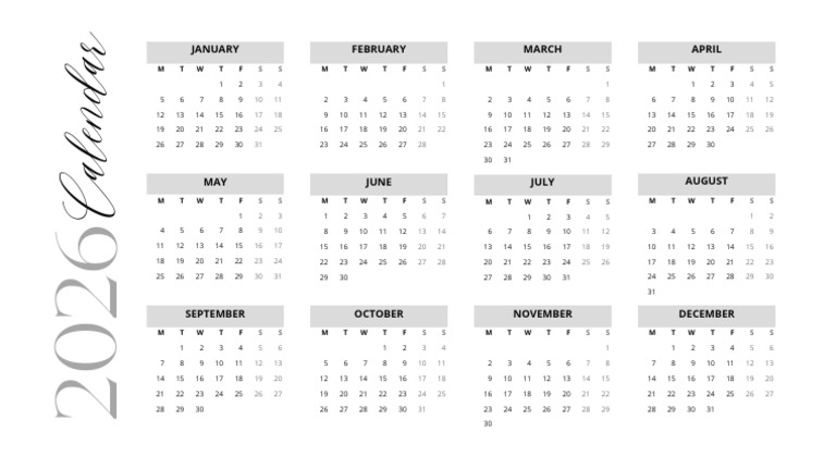 2026 Calendar Black N White | PDF
