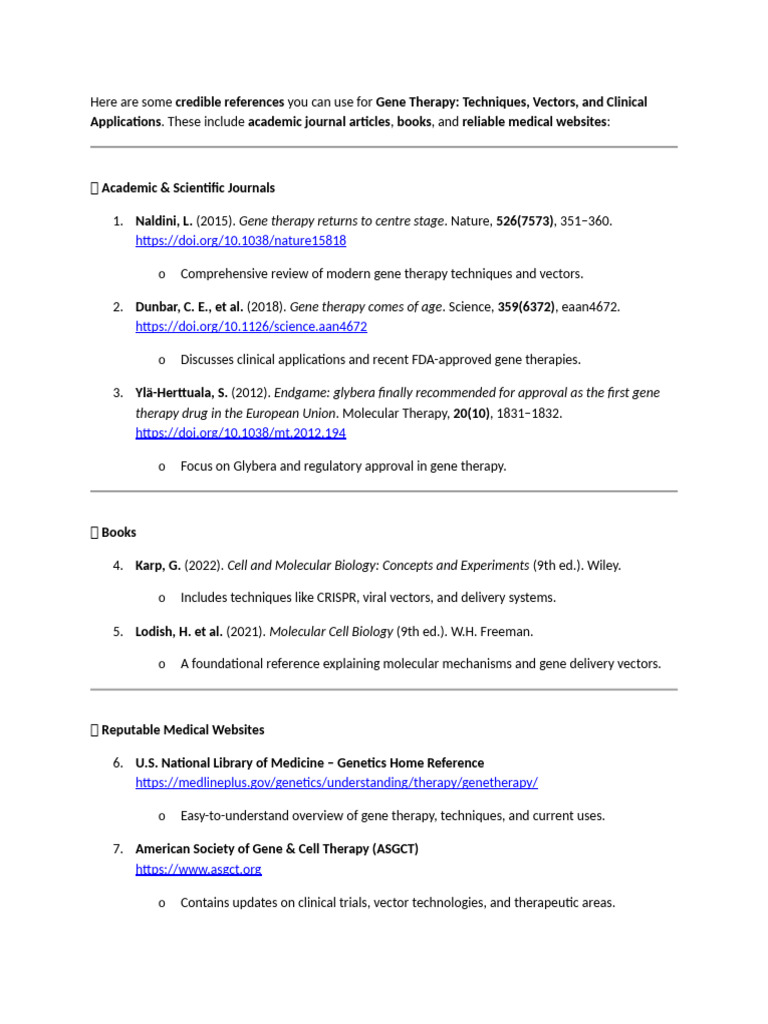 Here Are Some Credible References You Can Use For Gene Therapy | PDF