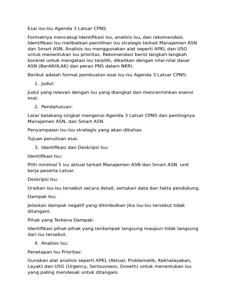 Esai Isu Agenda 3 Latsar CPNS | PDF