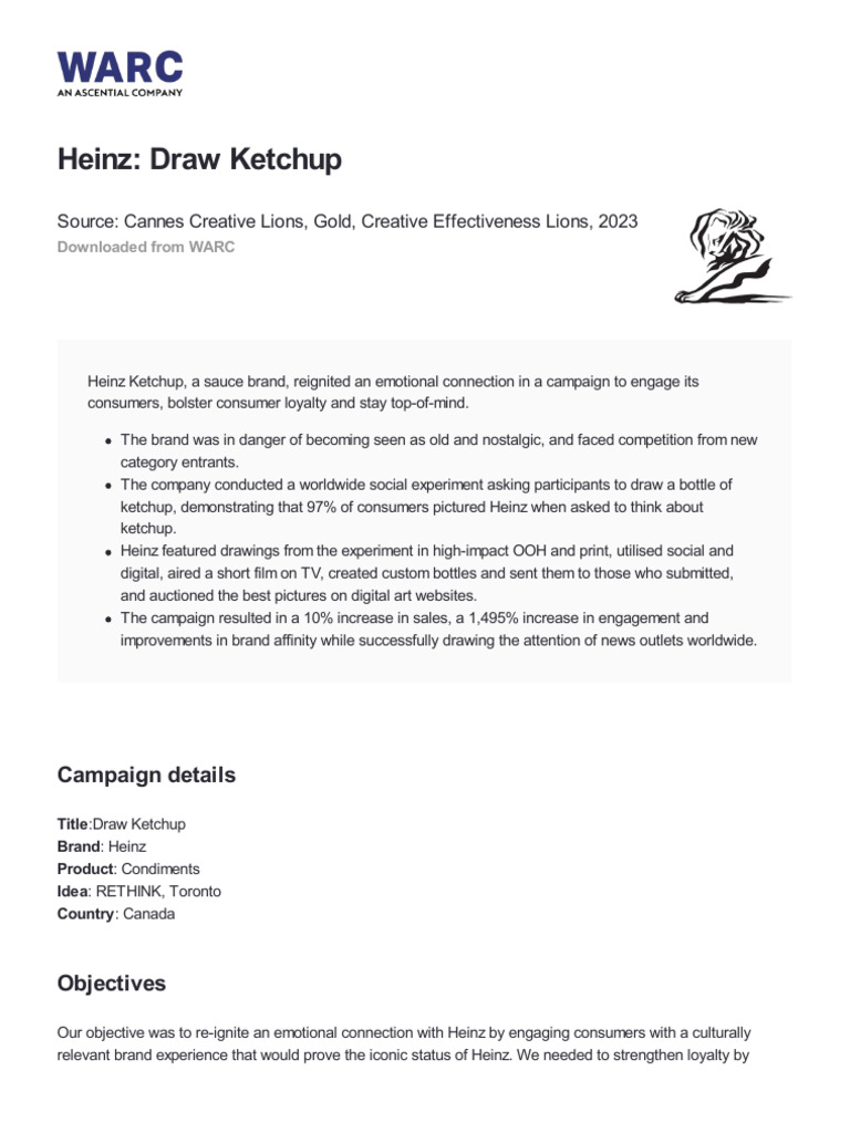 Heinz Draw Ketchup Campaign Success | PDF | Brand | Heinz