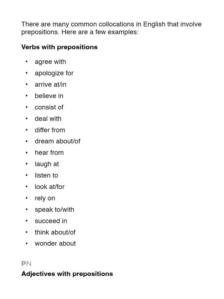 Collocation Prepositions | PDF | Verb | Adjective