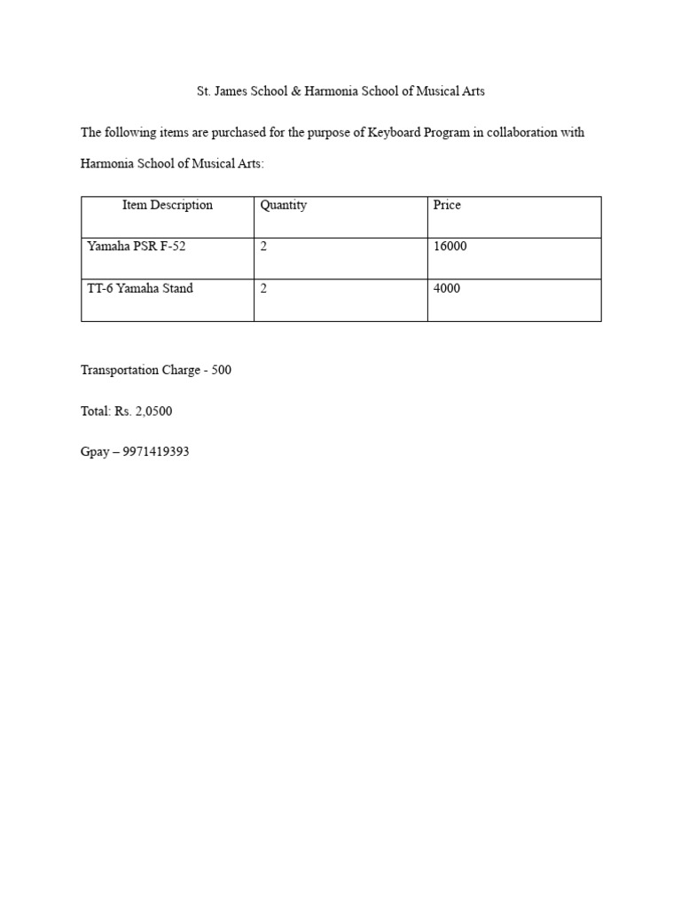 Keyboard Program Purchase Details | PDF