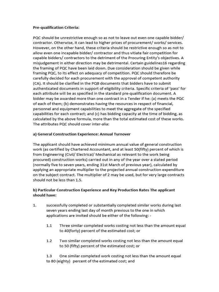 Pre-Qualification Criteria in Procurement | PDF | Percentage | Economies