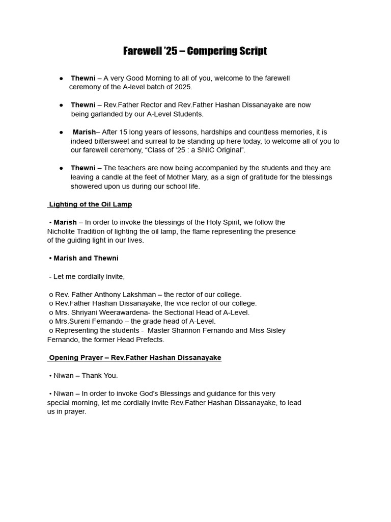 Farewell '25 - Compering Script | PDF