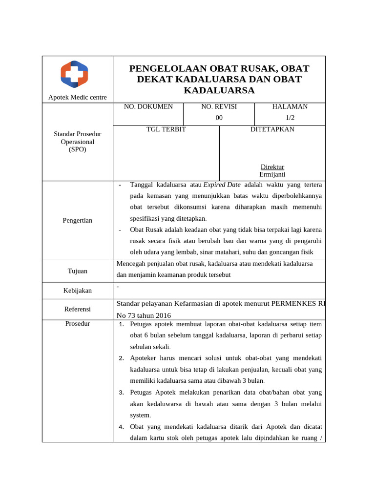 005-Spo-Pengelolaan Obat Rusak, Obat Dekat Expired Dan Obat Expired | PDF