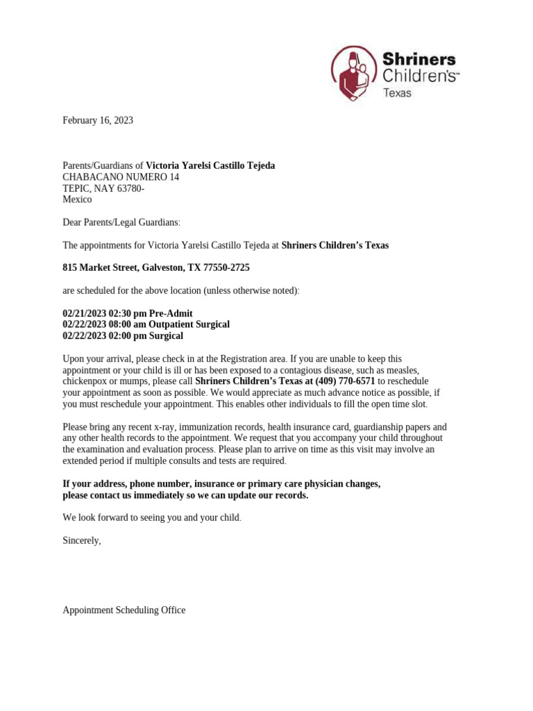 Appointment Details for Victoria Castillo | PDF