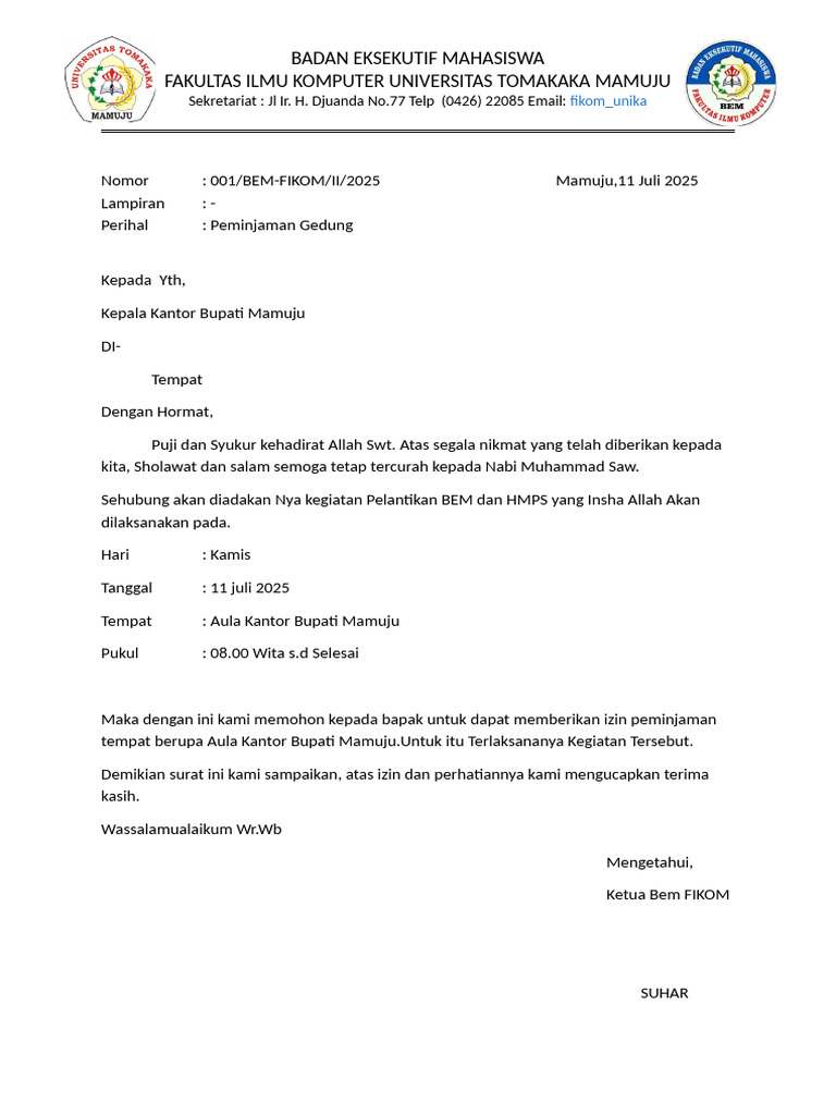 Surat Peminjaman Bem | PDF