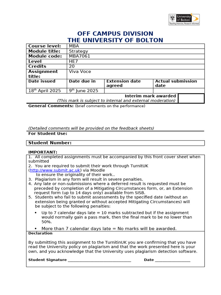 MBA7061 Assignment Brief - Viva Voce | PDF | Knowledge | Theory