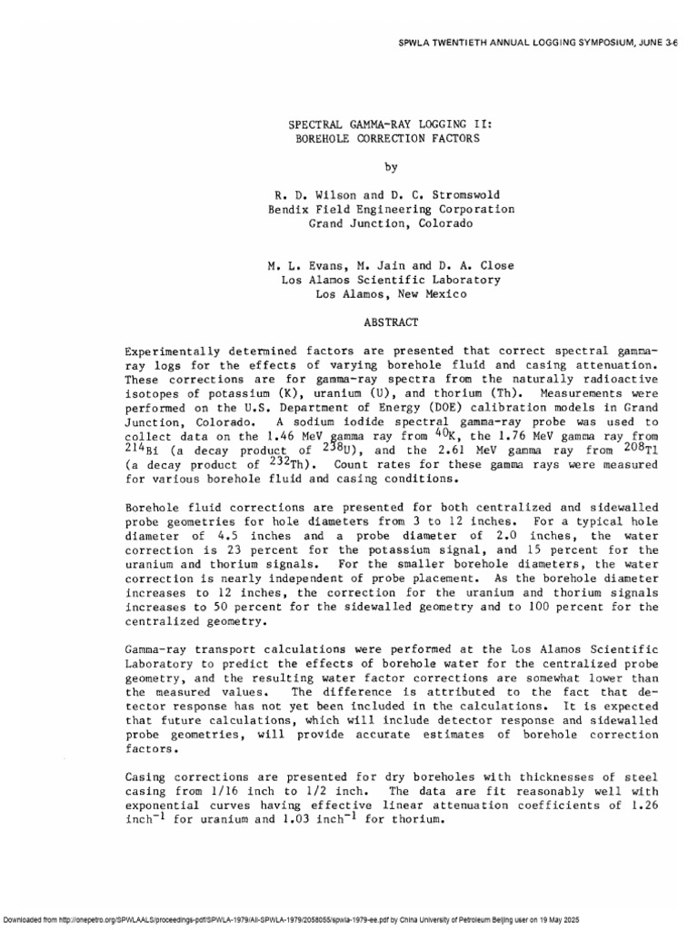 Spectral Gamma-Ray Logging II Borehole Correction Factors-spwla-1979-Ee ...