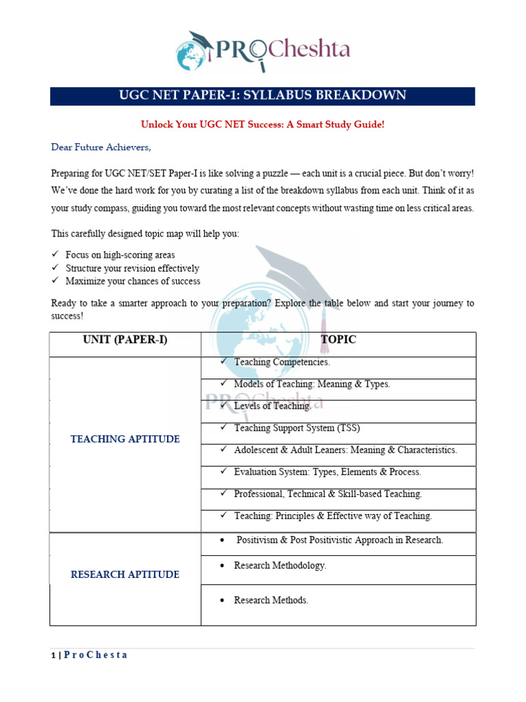 Ugc Net Paper-1 Syllabus Breakdown | PDF | Methodology | Communication