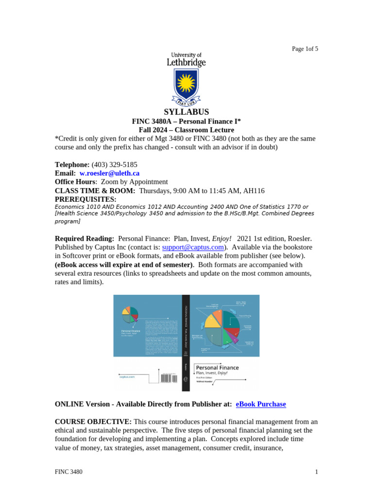 3480A SYLLABUS Fall 2024 Classroom Lecture | PDF | Critical Thinking | Plagiarism