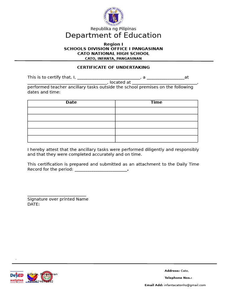 01 Certificate of Undertaking 1 | PDF