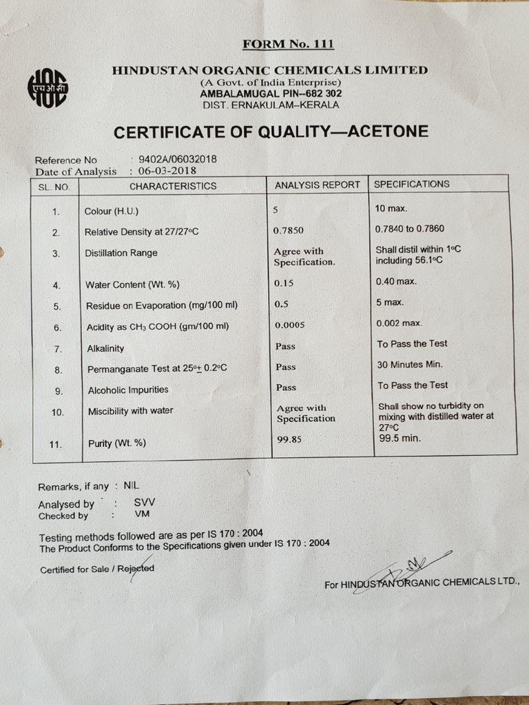 Acetone 3.3 | PDF