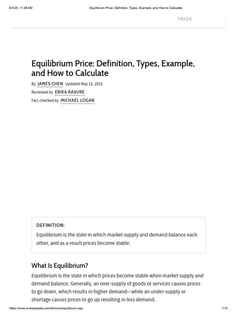Equilibrium Price: Definition and Examples | PDF | Economic Equilibrium ...