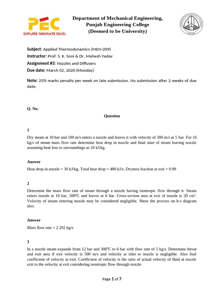Assignment #3 Nozzle and Diffuser | PDF | Nozzle | Steam