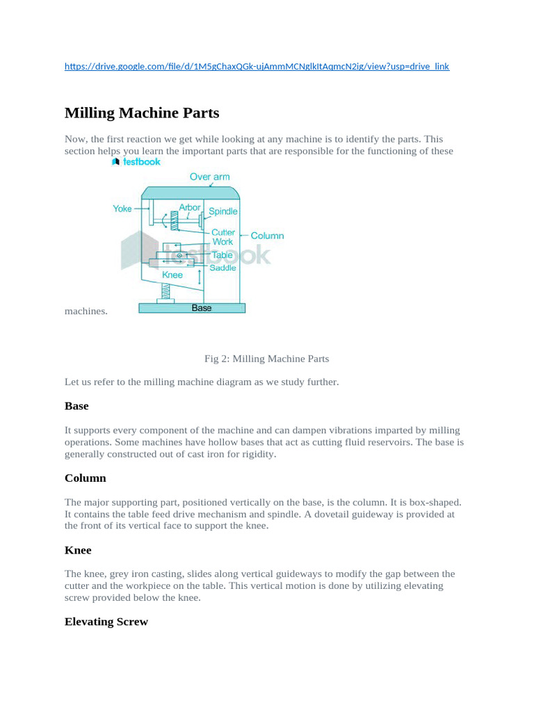 Milling Machine Parts Overview | PDF