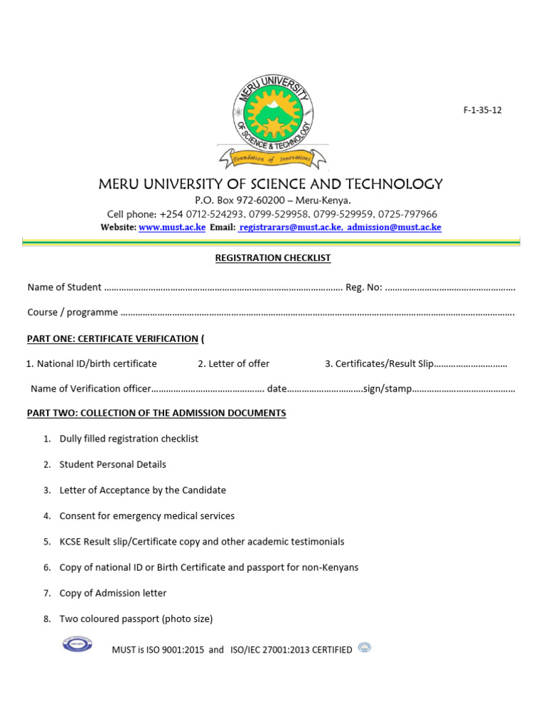 Meru University Registration Checklist | PDF
