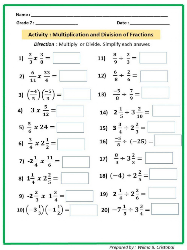 Fractions (Addition, Subtraction, Multiplication and Division) | PDF
