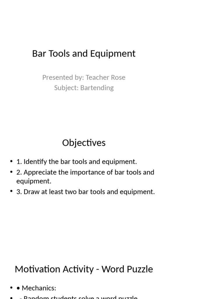Bartending Lesson Presentation Pdf