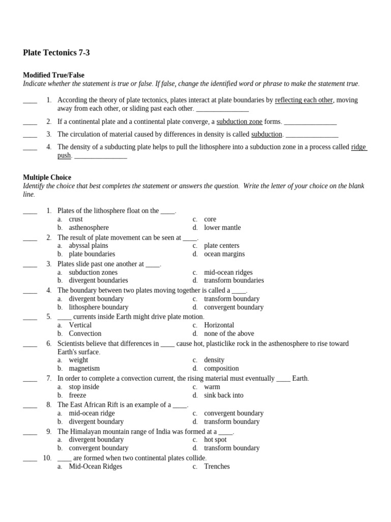 Test Plate Tectonics 7-3 | PDF | Plate Tectonics | Structural Geology