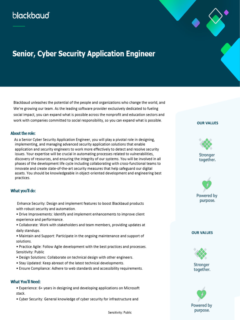 Senior Cyber Security Engineer Role at Blackbaud | PDF | Computer ...