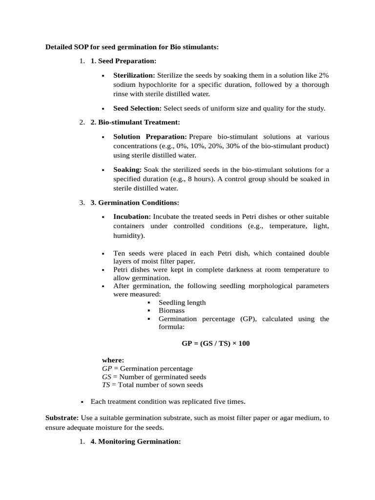 Seed Germination SOP with Bio-stimulants | PDF | Seed | Germination