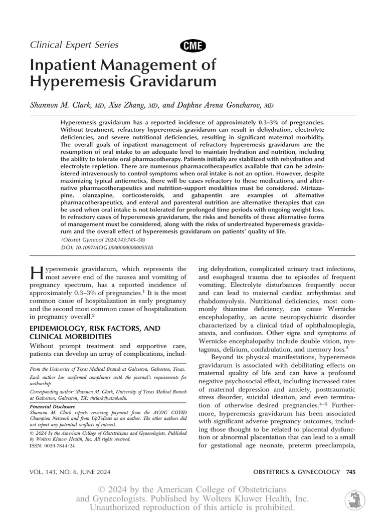 Inpatient Care for Hyperemesis Gravidarum | PDF | Nausea | Olanzapine